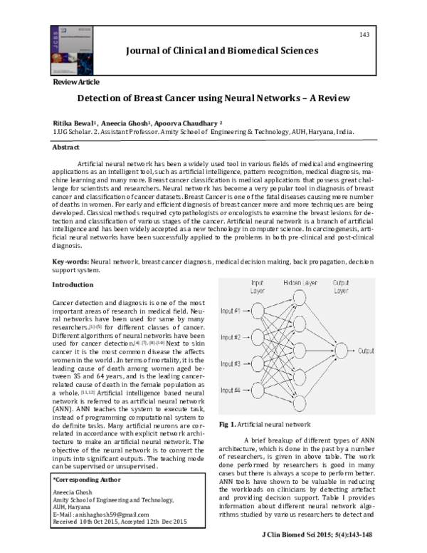Pdf Detection Of Breast Cancer Using Neural Networks A Review