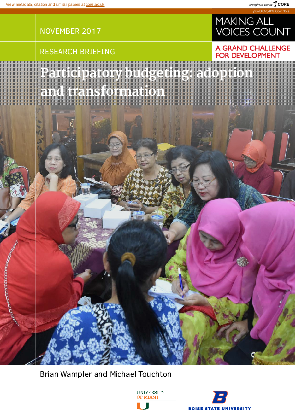 (PDF) Participatory budgeting: adoption and transformation