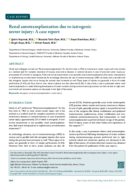 (PDF) Renal Autotransplantation due to Iatrogenic Ureter Injury: A case ...