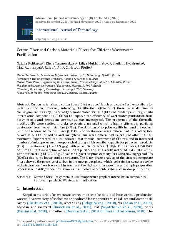 (PDF) Cotton Fiber and Carbon Materials Filters for Efficient ...