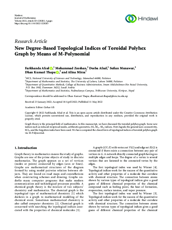 (PDF) New Degree-Based Topological Indices of Toroidal Polyhex Graph by Means of M-Polynomial