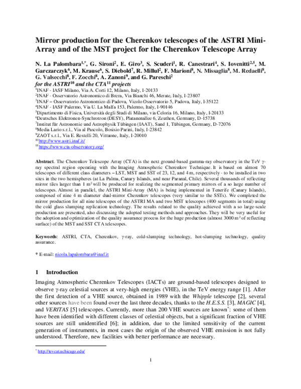 Pdf Mirror Production For The Cherenkov Telescopes Of The Astri Mini
