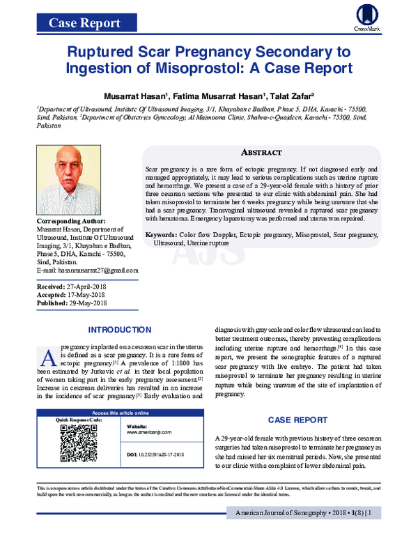 (PDF) Ruptured Scar Pregnancy Secondary to Ingestion of Misoprostol: A ...