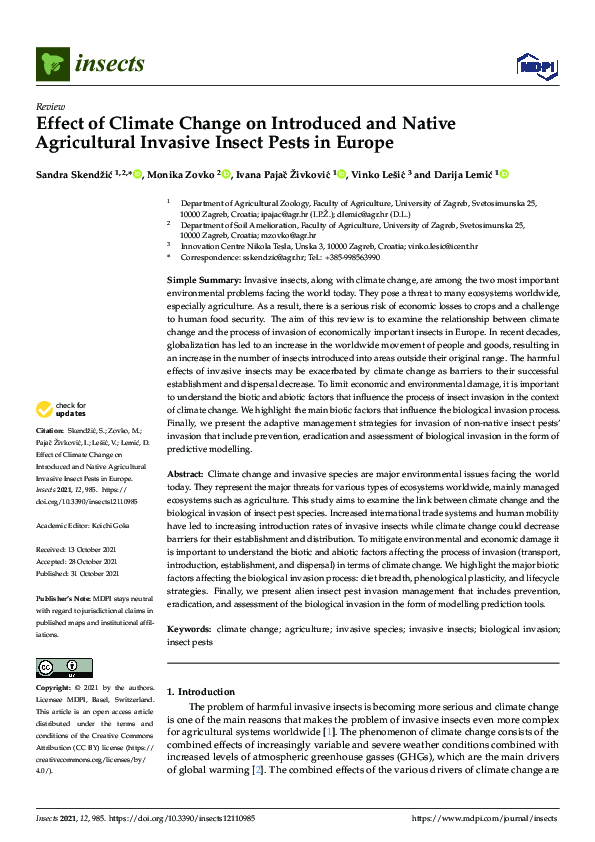 (PDF) Effect of Climate Change on Introduced and Native Agricultural Invasive Insect Pests in ...