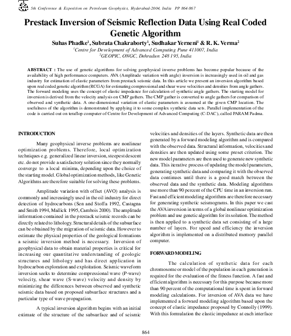 Pdf Prestack Inversion Of Seismic Reflection Data Using Real Coded