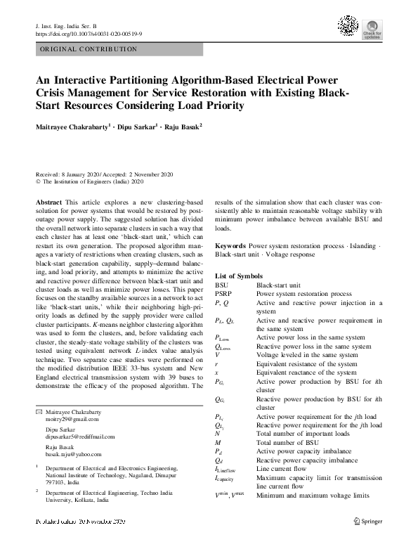 Pdf An Interactive Partitioning Algorithm Based Electrical Power Crisis Management For Service