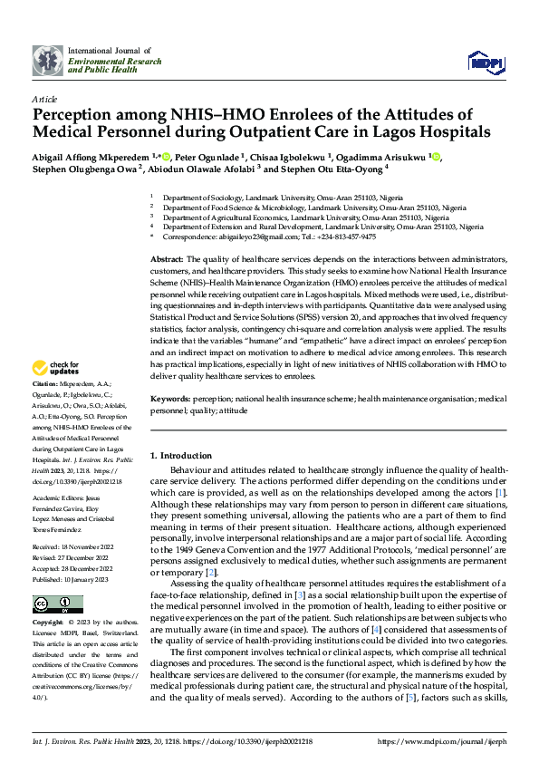 (PDF) Perception among NHIS–HMO Enrolees of the Attitudes of Medical ...