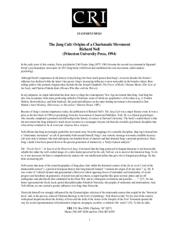 (PDF) The Jung Cult: Origins of a Charismatic Movement Richard Noll ...