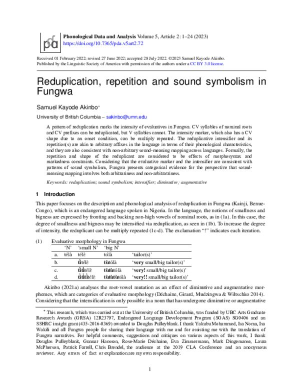 (PDF) Reduplication, repetition and sound symbolism in Fungwa