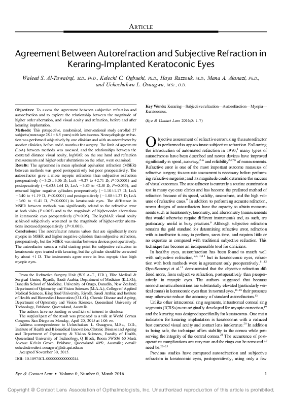 (PDF) Agreement Between Autorefraction and Subjective Refraction in ...