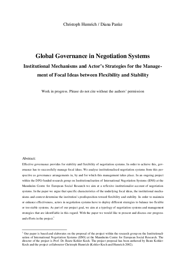 (PDF) Global Governance in Negotiation Systems Institutional Mechanisms ...