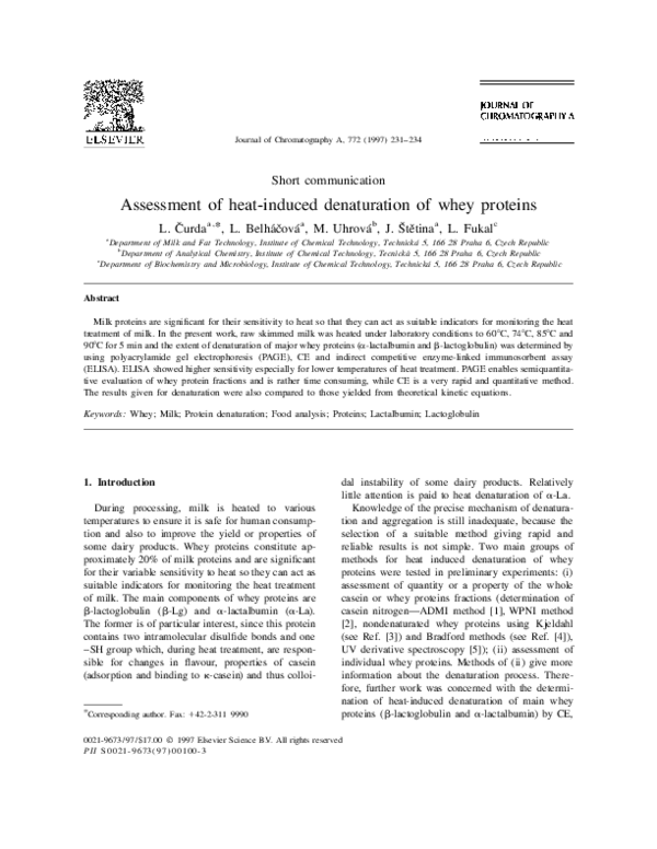 (PDF) Assessment of heat-induced denaturation of whey proteins