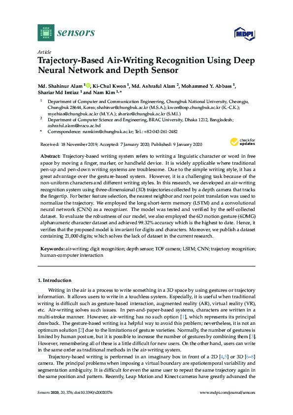 Pdf Trajectory Based Air Writing Recognition Using Deep Neural Network And Depth Sensor