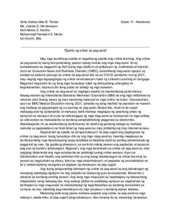 (PDF) Epekto ng online na pag-aaral