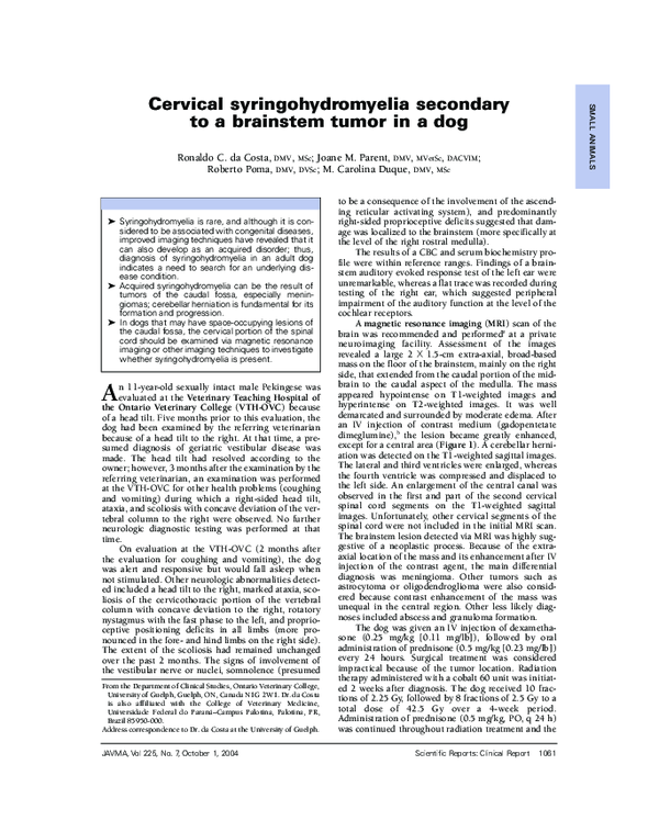 (PDF) Cervical syringohydromyelia secondary to a brainstem tumor in a dog