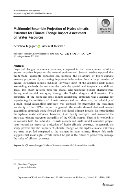 (PDF) Multimodel Ensemble Projection of Hydro-climatic Extremes for ...