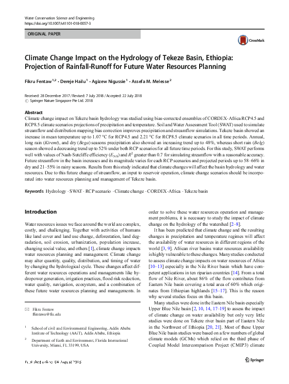 (PDF) Climate Change Impact on the Hydrology of Tekeze Basin, Ethiopia ...