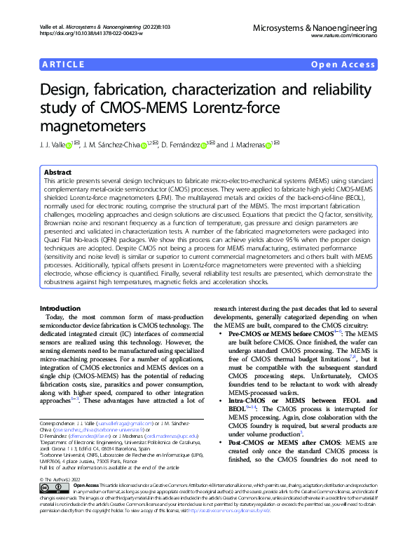 (PDF) Design, fabrication, characterization and reliability study of CMOS-MEMS Lorentz-force ...