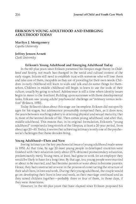 (PDF) Erikson’s Young Adulthood and Emerging Adulthood Today