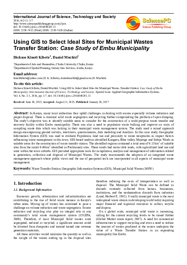 (PDF) Using GIS to Select Ideal Sites for Municipal Wastes Transfer ...