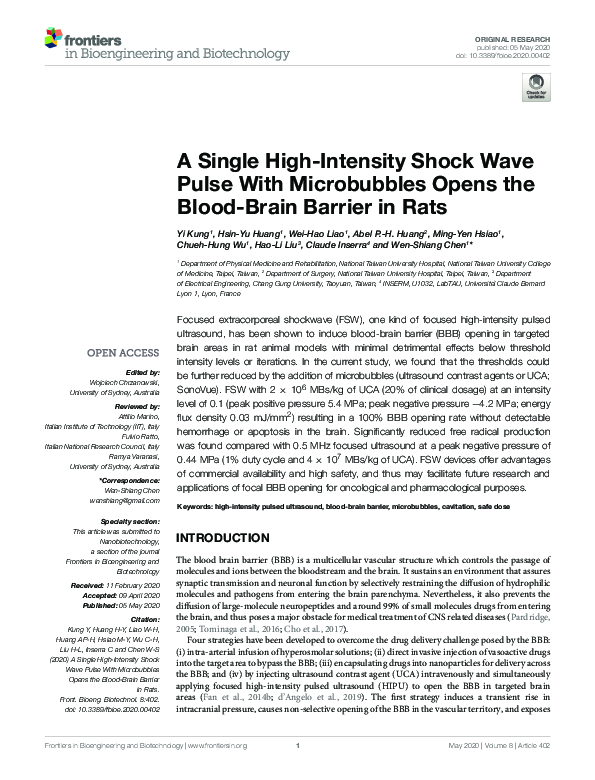 (PDF) A Single High-Intensity Shock Wave Pulse With Microbubbles Opens ...