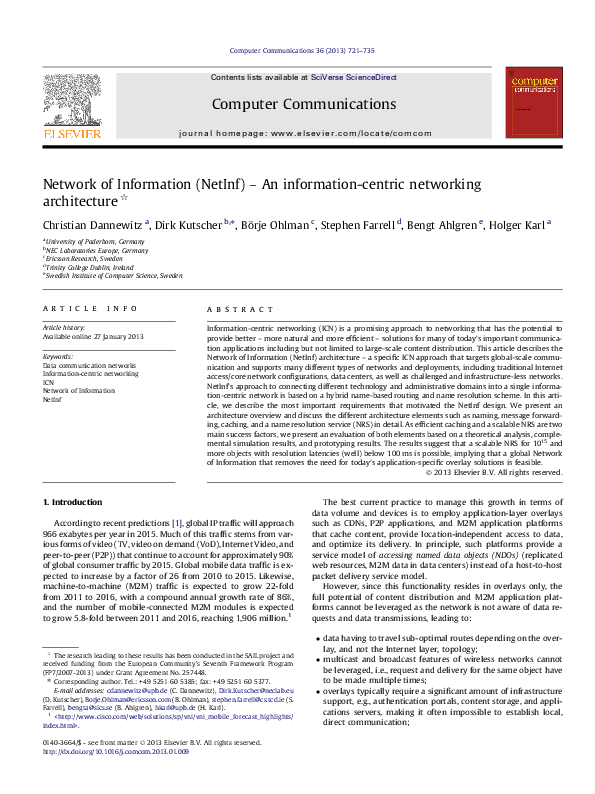 (PDF) Network of Information (NetInf) – An information-centric ...