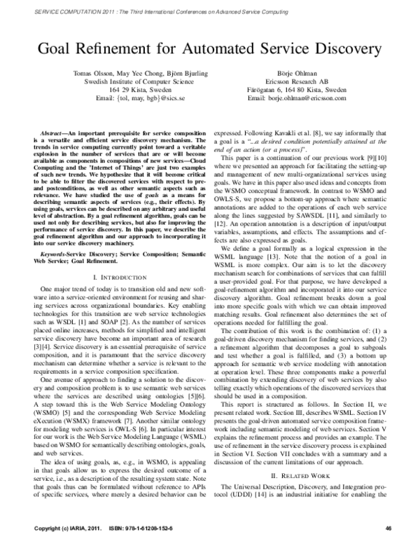 (PDF) Goal Refinement for Automated Service Discovery
