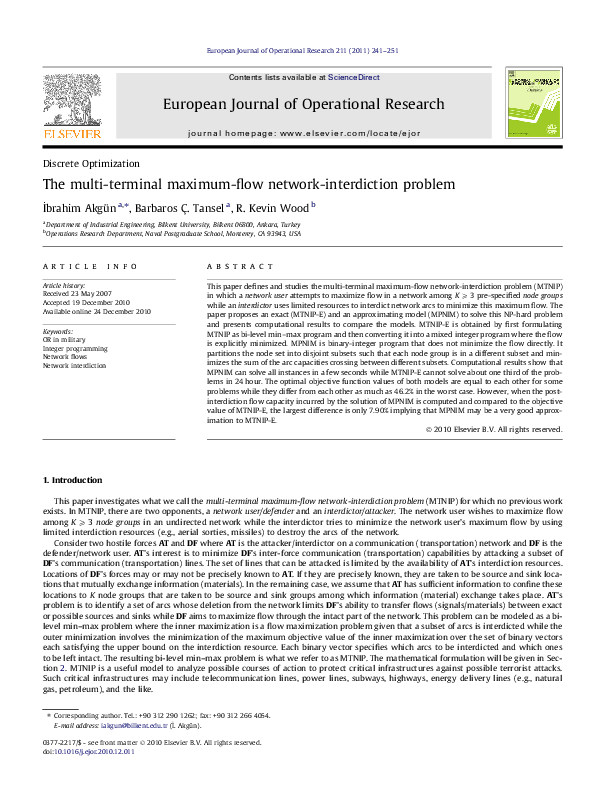 (PDF) The multi-terminal maximum-flow network-interdiction problem