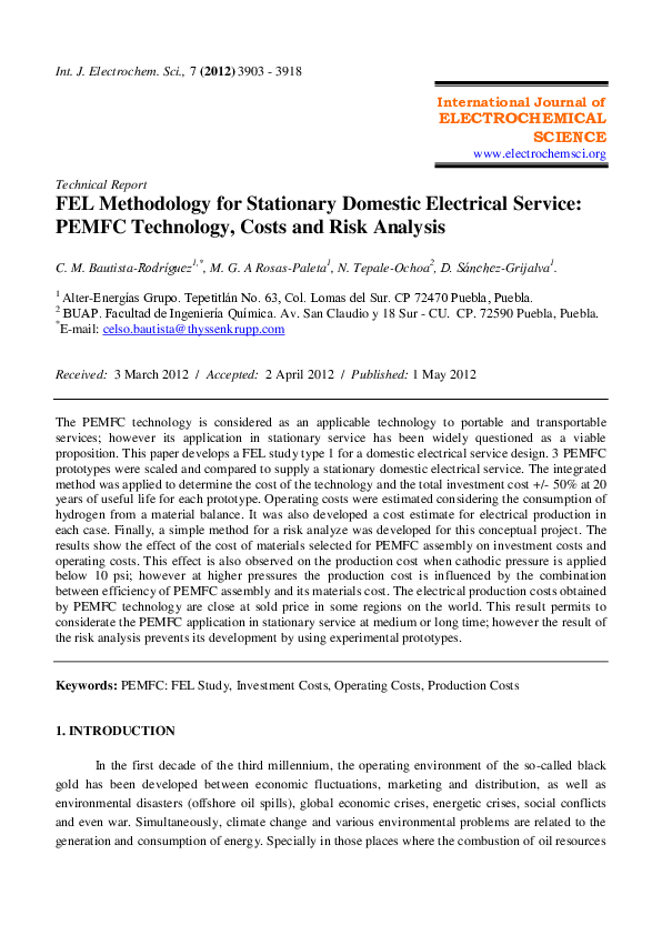 (PDF) FEL Methodology for Stationary Domestic Electrical Service: PEMFC ...
