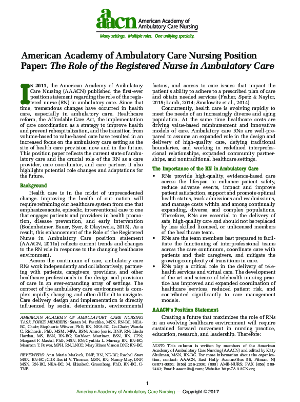 (PDF) American Academy of Ambulatory Care Nursing position statement ...