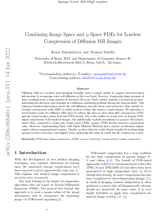 (PDF) Combining Image Space and q-Space PDEs for Lossless Compression of Diffusion MR Images