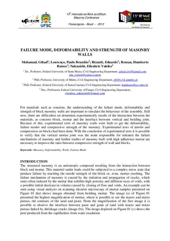 (PDF) Failure mode, deformability and strength of masonry walls