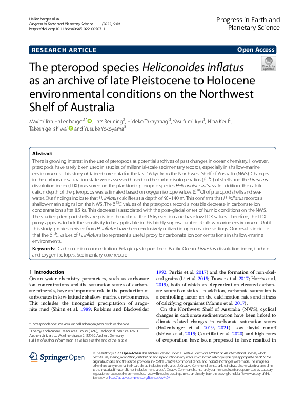 (PDF) The pteropod species Heliconoides inflatus as an archive of late ...
