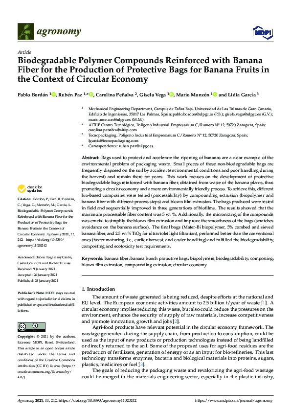 (PDF) Biodegradable Polymer Compounds Reinforced with Banana Fiber for the Production of ...