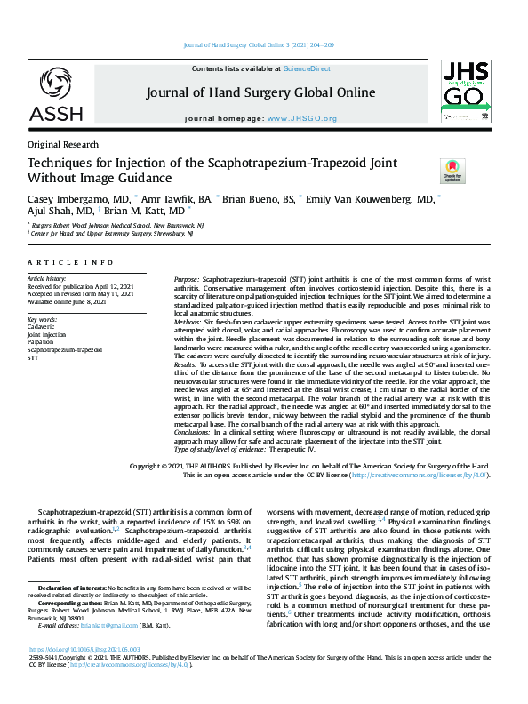 (PDF) Techniques for Injection of the Scaphotrapezium-Trapezoid Joint ...