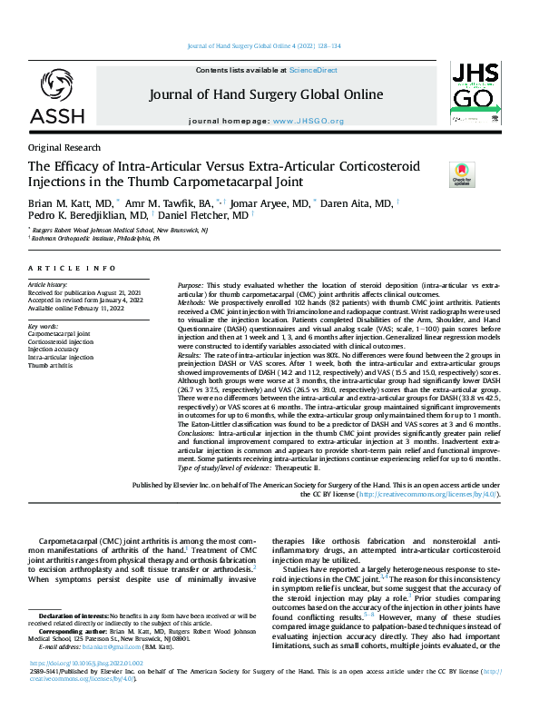 (PDF) The Efficacy of Intra-Articular Versus Extra-Articular Corticosteroid Injections in the ...