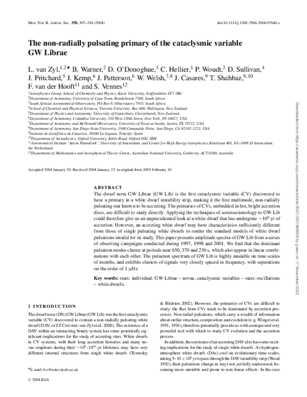 (PDF) The non-radially pulsating primary of the cataclysmic variable GW ...