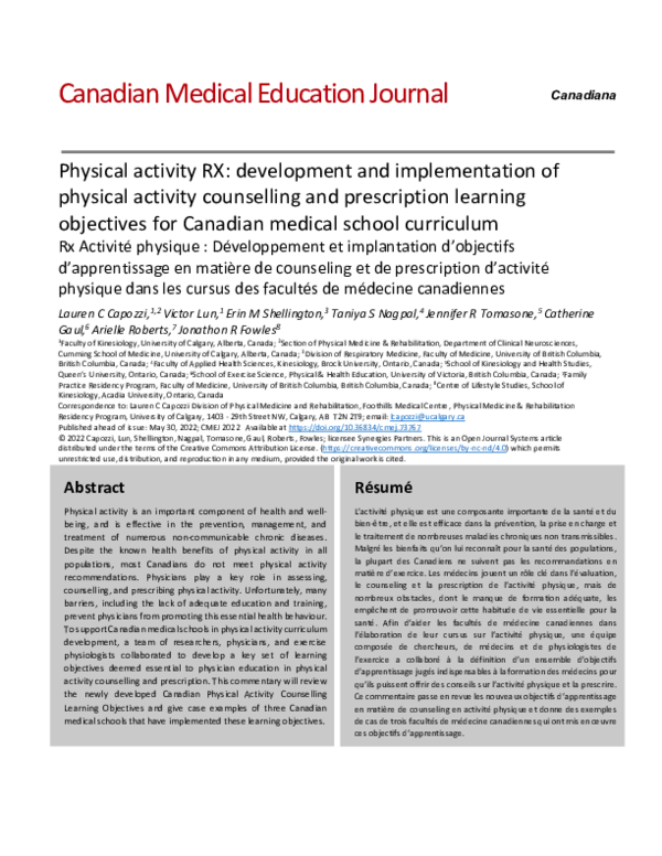 (PDF) Physical activity RX: development and implementation of physical ...