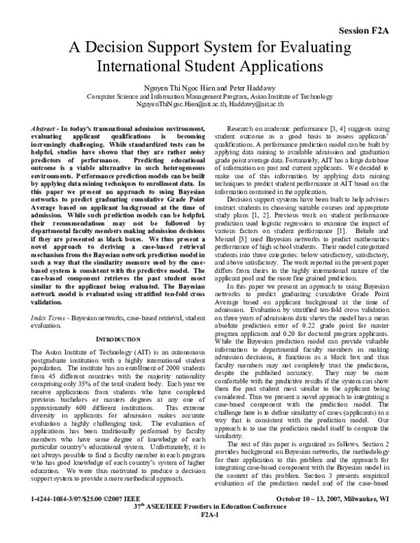 (PDF) A decision support system for evaluating international student applications