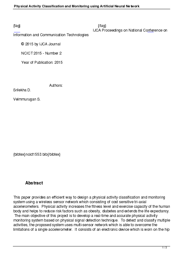 (PDF) Physical Activity Classification and Monitoring using Artificial Neural Network