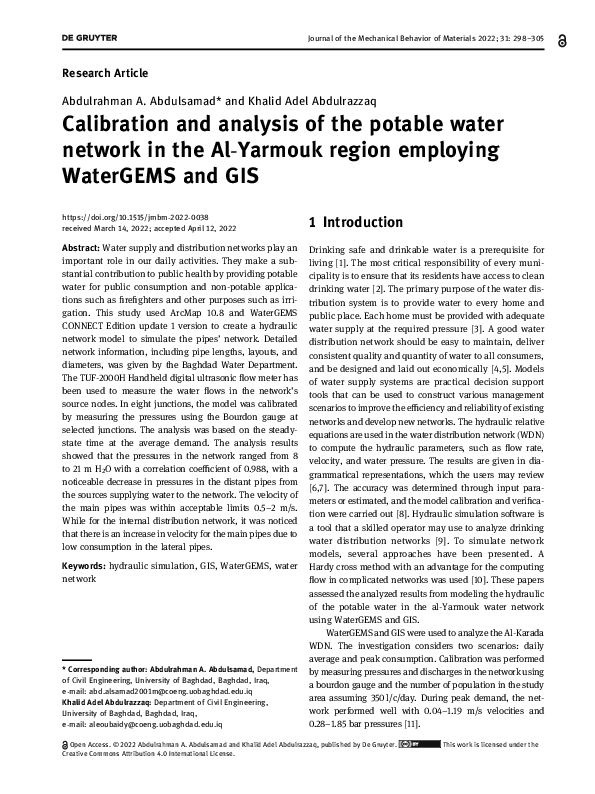 (PDF) Calibration and analysis of the potable water network in the Al ...
