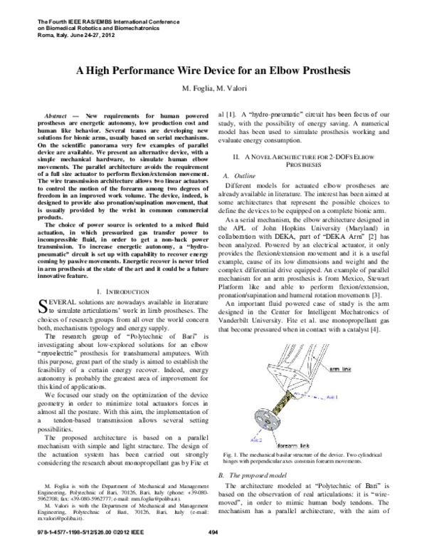 (PDF) A high performance wire device for an elbow prosthesis