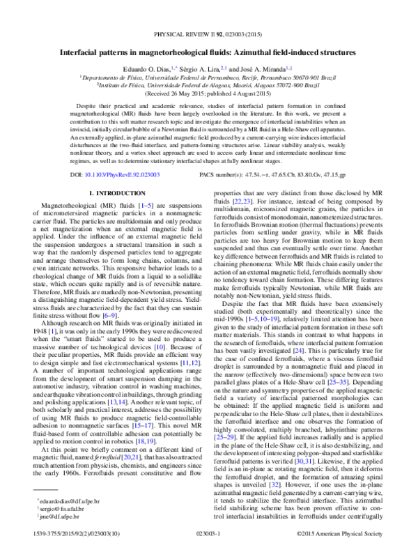 (PDF) Interfacial patterns in magnetorheological fluids: Azimuthal ...