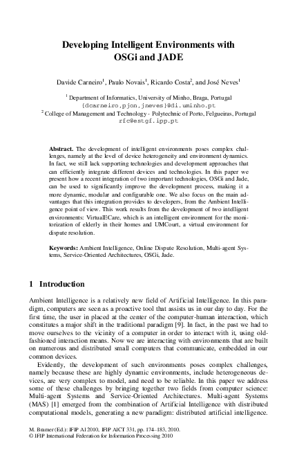 (PDF) Developing intelligent environments with OSGi and JADE