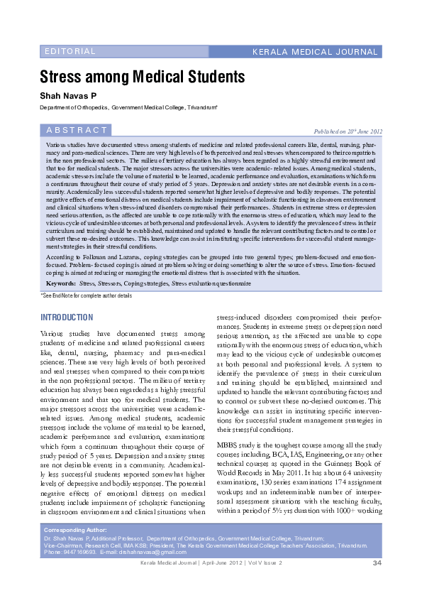 (PDF) Stress among Medical Students