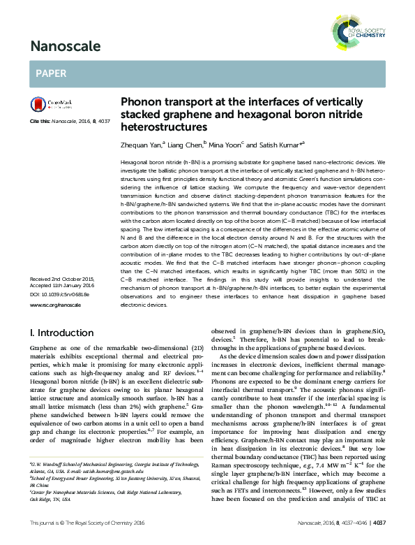 (PDF) Phonon transport at the interfaces of vertically stacked graphene and hexagonal boron ...