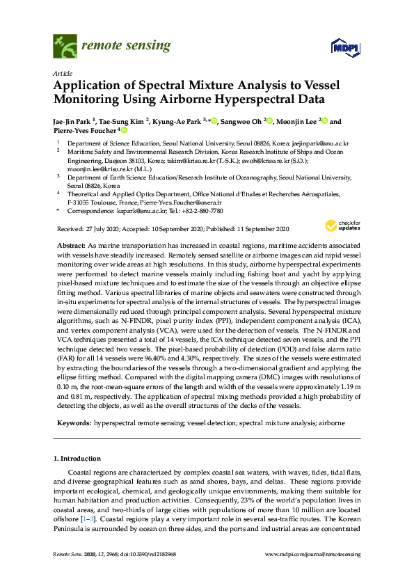 (PDF) Application of Spectral Mixture Analysis to Vessel Monitoring Using Airborne Hyperspectral ...