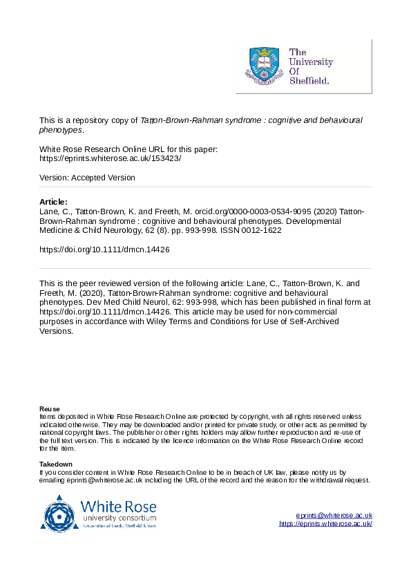 (PDF) Tatton‐Brown‐Rahman syndrome: cognitive and behavioural phenotypes