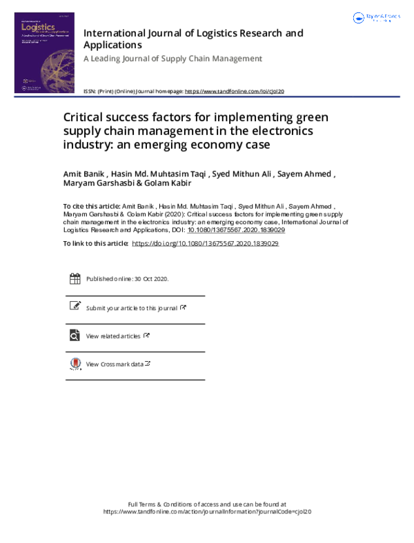 (PDF) Critical success factors for implementing green supply chain management in the electronics ...