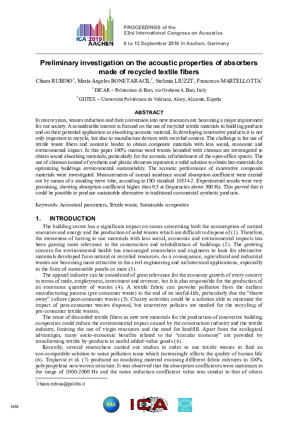 (PDF) Preliminary investigation on the acoustic properties of absorbers made of recycled textile ...